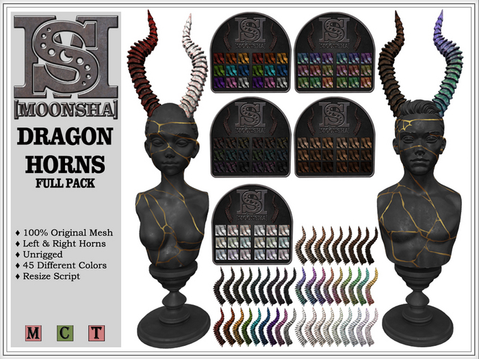 Second Life Marketplace - [MoonSha] Dragon Horns - Full Pack (Boxed)